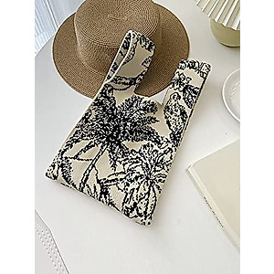Verdusa Women's Printed Crochet Hobo Handbag Satchel Bag Mini Purse White Black one-size