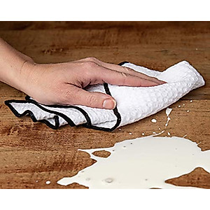 Kitchen Towels Dishcloths 100% Cotton, White Waffle Weave Bleach Friendly, Set of 8, 12 in x 12 in, Absorbent Cleaning Dish Cloths Paperless Towels, Gray Border