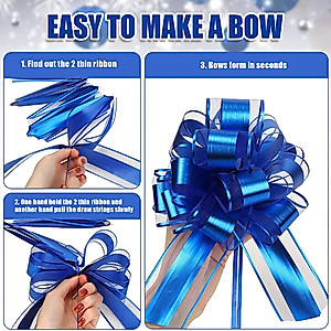 OPSFALCON 6PCS Large Pull Bow Gift Wrapping Bows, Wedding Gift Blue Ribbon Bow, Party Birthday Holiday Gift Wrapping Bow, Christmas, Valentine's Day Present Decoration Bow (Blue)