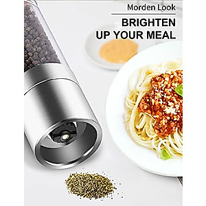 Gulex® Salt and Pepper Grinder Set, 2 in 1 Salt Mill and Pepper Mill with 5 Level Adjustable Coarseness, Stainless Steel Salt and Pepper Grinder Refillable for Kitchen (2 in 1)