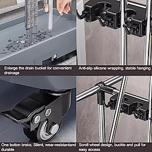 OMESDA Broom Mop Holder, Commercial Mop Rack with Armrests, Hand Trucks Broom, Cleaning Tool Cart Storage for Garden