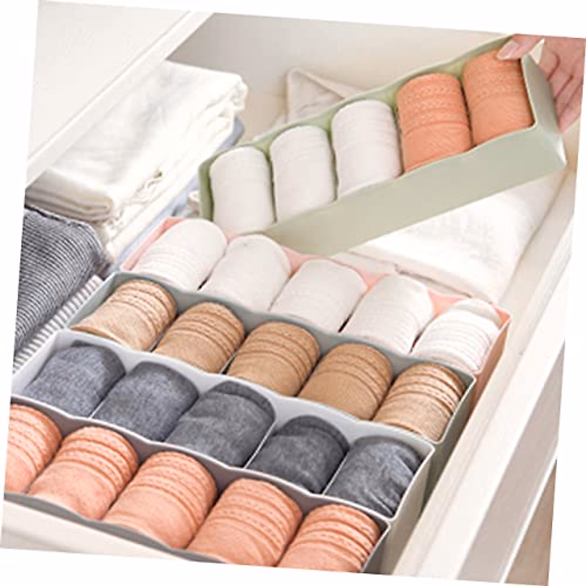 Housoutil 6pcs Storage Box Adjustable Vanity Stool Desktop Drawers Storage Box Plastic Socks Sock Drawer Organizer Scarf Compartment Underwear Box Sock Underwear Drawer Organizer Pink Grid