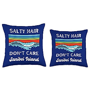 Funny Sanibel Island Lovers Wrinkled Hippie Salty Hair Don't Care Funny Sanibel Island Florida Lovers Throw Pillow, 16x16, Multicolor
