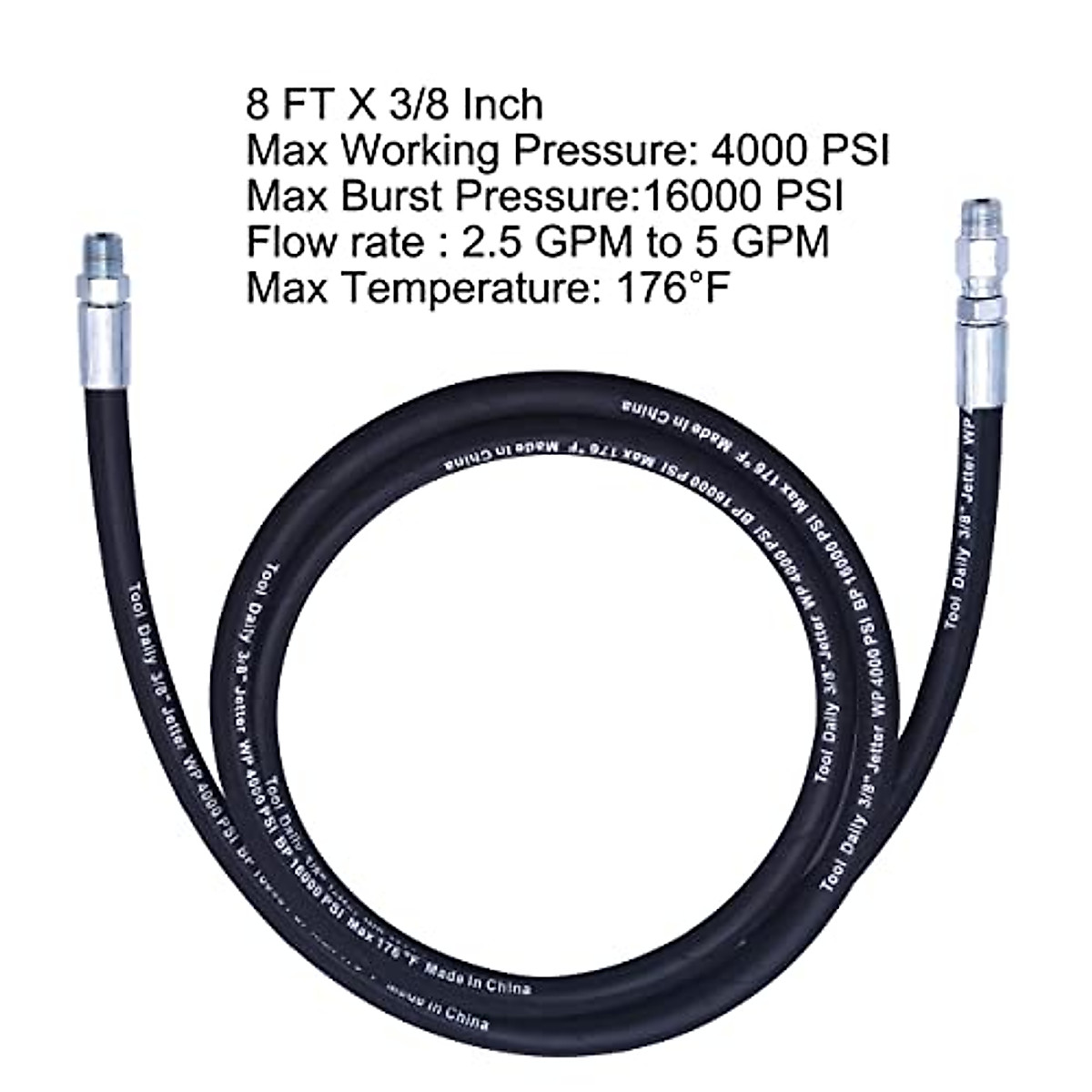 Tool Daily Pressure Washer Whip Hose with Swivel, Hose Reel Connector Hose for Pressure Washing with Pressure Washer Adapter Set, 8 FT
