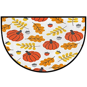 Autumn Pumpkin Half Round Doormat, Fall Thanksgiving Harvest Non-Slip Half Circle Area Rug Durable Washable Welcome Mats for Front Door Indoor Outdoor Patio Home Kitchen Absorbent Doormats 24 x 36 in