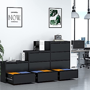 AOBABO 4 Drawer Lateral Steel File Organizing Cabinet with Locking System and Adjustable Hanging Bars for Letter/Legal Size Paper, Black