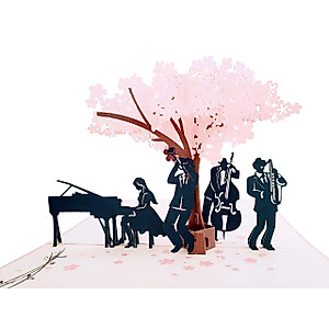 iGifts And Cards Smooth Jazz Band 3D Pop Up Greeting Card - Cool Music Lovers Presents, Awesome Cherry Blossom Tree, Inspirational Notes, Cool Teacher Gift, Happy Birthday Celebration
