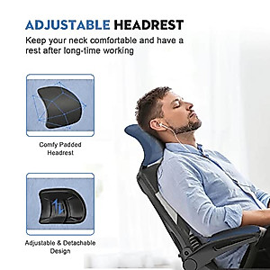 Office Chair - Ergonomic Desk Chair with Adjustable 2D Headrest & Lumbar & Armrest, Upgraded Comfy Cushion, Tilting & Height Adjustment Computer Chair High Back Home Office Desk Chairs