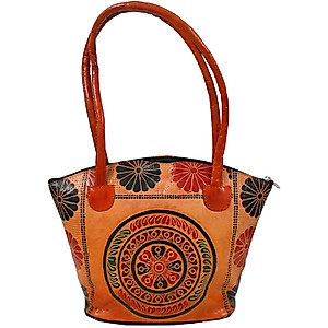 Circles Design Ethnic Hand Embossed Shantiniketan Leather Indian Shoulder Bag