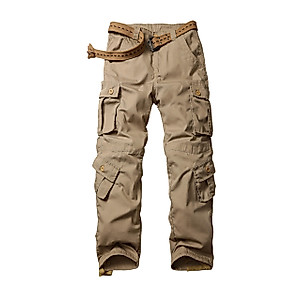 TRGPSG Men's Ripstop Wild Cargo Pants Multi-Pocket Military Army Camo Casual Work Combat Trousers 5335 Khaki 34