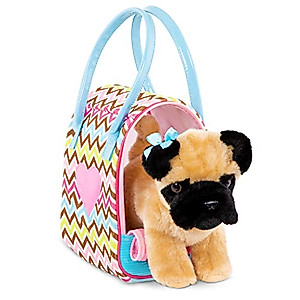 Pucci Pups Terra by Battat by Battat – Toy Pet Carrier – Plush Puppy in Toy Purse – Dog Stuffed Animal – Zigzag Print Bag with Pug Pup – 3 Years + (ST8366Z)