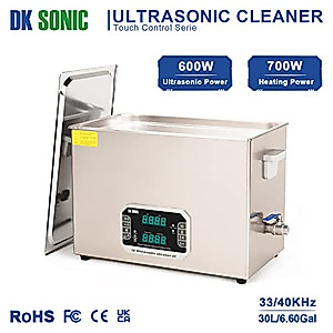 DK SONIC Touch Ultrasonic Cleaner with Heater,Digital Timer and Basket Multiple Cleaning Mode for Lab Tools, Metal Parts, Carburetor, Auto Parts, Engine Parts, etc (30L, 110V)