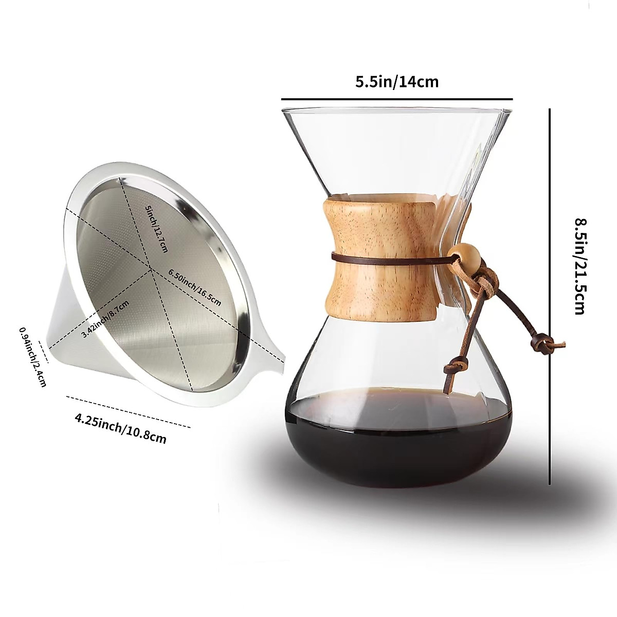 subjecπhree Subjectthree Pour Over Coffee Maker 8 Cup Classic Series Coffee Dripper Brewer Glass Coffee Carafe High Heat Resistant (8 Cup/28 oz)
