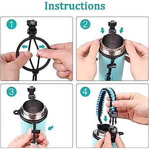 WEREWOLVES Paracord Handle - Fits Wide Mouth Bottles 12oz to 64oz - Durable Carrier, Paracord Carrier Strap Cord with Safety Ring,Compass and Carabiner - Ideal Water Bottle Handle Strap (Black/Blue)