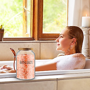 SiliFine 1 Piece 94 oz Bath Salts Glass Jar with Wooden Lid, Bath Salt Container with Scoop, Glass Containers for Bathroom Bath Decor Airtight Storage Bathtub Accessories for Women
