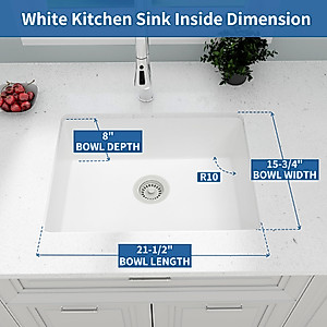 MONSINTA Bar Sink, Undermount Kitchen Sink, 23 Inch White Bar Sink, Bar Sink Undermount With Accessories, Granite Kitchen Sink, White Sink Kitchen