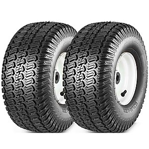 15x6.00-6 Lawn Mower Tires, Riding Lawn Mower Tires 15x6.00-6, 4 Ply Tubeless Lawn Tractor Tires, 3" Offset Hub Long with 3/4" Bushings, Pack of 2