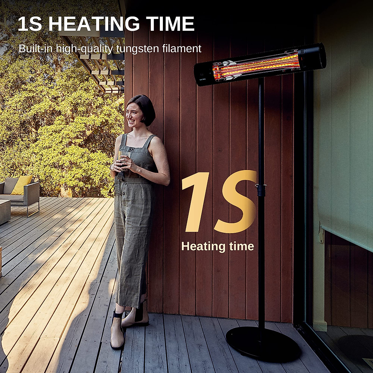 EAST OAK Patio Heater, Wall Mounted & Standing 1500W Outdoor Indoor Infrared Electric Heater with IP65 Waterproof & Dustproof, Tip-over & Overheating Protection, 3 Heat Settings & 24H Timing