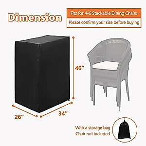 Patio Stackable Chair Cover, Garden Pool Deck Stacked Chair Waterproof Furniture Protector for 4-6 Stacks of Stools, 34"L x 26"W x 46"H
