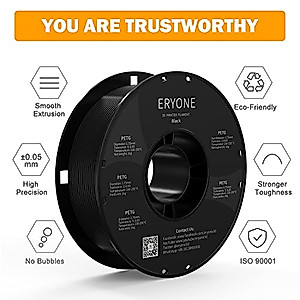 ERYONE PETG Filament for 3D Printer, 1.75mm +/-0.03mm, 1kg(2.2LBS)/Spool, Black