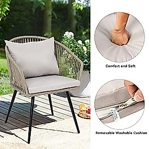 YITAHOME 3-Piece Outdoor Patio Furniture Wicker Bistro Set, All-Weather Rattan Conversation Chairs for Backyard, Balcony and Deck with Soft Cushions, Glass Side Table Gray