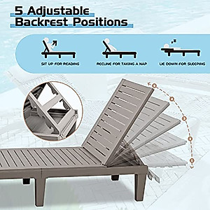 Devoko Outdoor Chaise Lounge Chairs Set of 2 Waterproof PE Quick Assembly Lounge Chair with Adjustable Back for Patio, Poolside, Beach, Yard