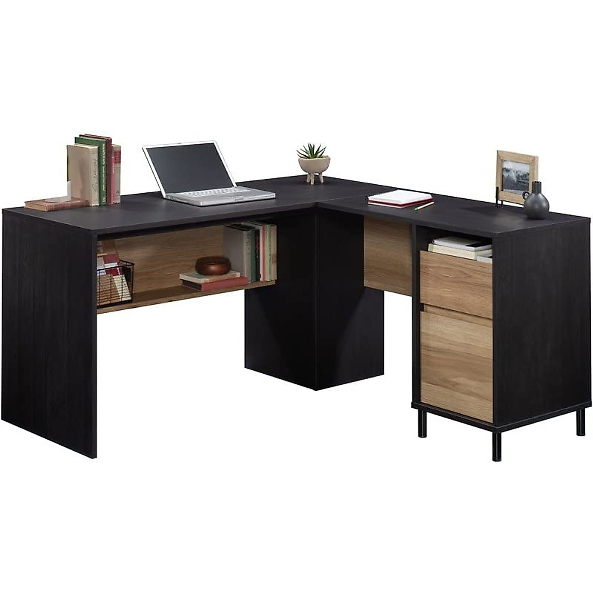 Sauder Acadia Way Modern L-Shaped Desk in Raven Oak, Raven Oak Finish