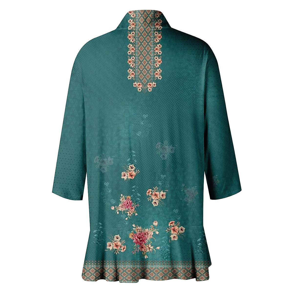 Cardigan Sweater for Women Retro Print Casual Duster Cardigans Lightweight Jackets 3/4 Sleeve Blouse Tops Coat Floral Jackets for Women Dance Dresses for Women（2-Dark Green,XX-Large）