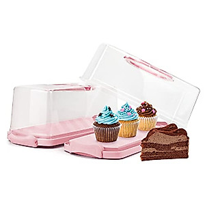 HOYA PONYOO 2-Pack Plastic Rectangular Bread Box with Clear Lid, Loaf Cake Keeper, Portable Bread Keeper Storage Container with Handle (Pink)