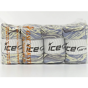 Lot of 4 x 100gr Skeins Ice Yarns Jacquard Cotton (60% Cotton) Yarn Cream Grey Blue