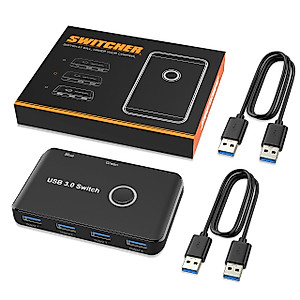USB 3.0 Switch, ABLEWE USB Switcher 2 Computers Sharing 4 USB Devices KVM Switcher Box for PC, Printer, Scanner, Mouse, Keyboard with 2 Pack USB Cable(Compatible with Mac/Windows/Linux)