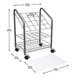Sherfire Wire Roll File with Casters - 20 Slots, Matte Gray Steel Trolley for Large Documents - Complete with All Assembly Parts and Bright Sticky Notes