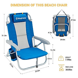 KingCamp Elastic 3 Aluminium Backpacking, Reclining Low Profile Sitting Beach Chair with headrest,Straps,Cup Holder for Outdoor Picnic Concert Travel Festival, One Size, Adjustable Back-1 Pack