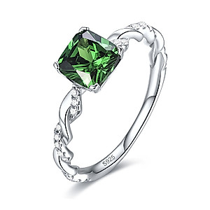 Merthus 7x7mm Square Shape Simulated Emerald 925 Sterling Silver Twist Rope Band Ring for Women Size 6