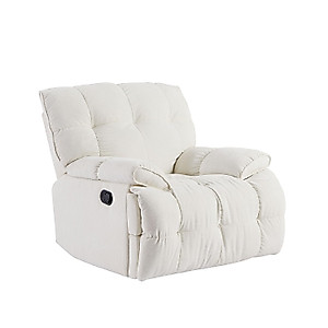 HanStrong Swivel Rocker Recliner Chair Antiskid Fabric Single Sofa Heavy Duty Reclining Chair for Living Room, 360 Degree Swivel Chair Comfy Seating Single Sofa Chair, Cream