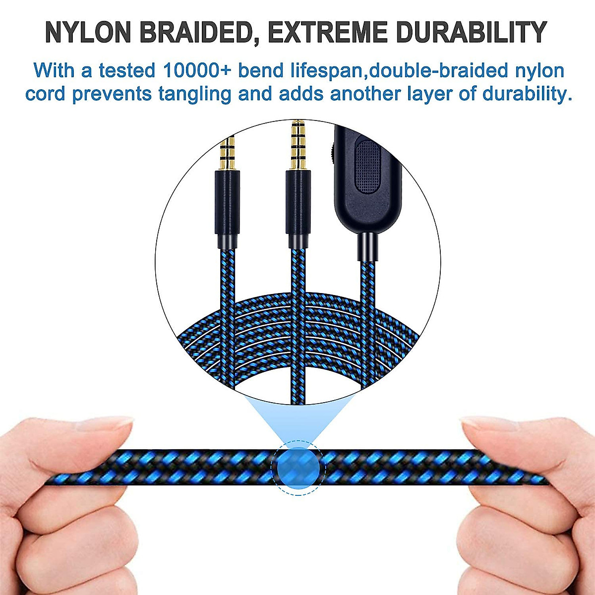 G433 Cable, Braided Replacement Extension Cord with Mic Mute Volume Control Clip for Logitech G433 G233 G Pro X Gaming Headset - Blue