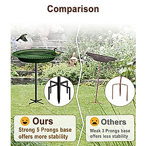 Garbuildman Upgraded 5-Prong Base Bird Bath with Metal Stake, Detachable Decoration Bowl Spa & Freestanding Birdfeeder for Outdoor Garden, Oval Style, Green
