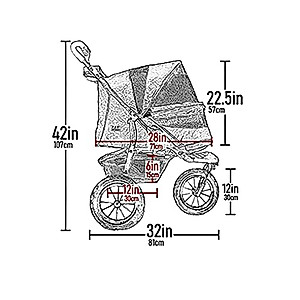 Pet Gear No-Zip AT3 Pet Stroller for Cats/Dogs, Zipperless Entry, Easy One-Hand Fold, Jogging Tires, Removable Liner, Cup Holder + Storage Basket, 1 Model, 2 Colors