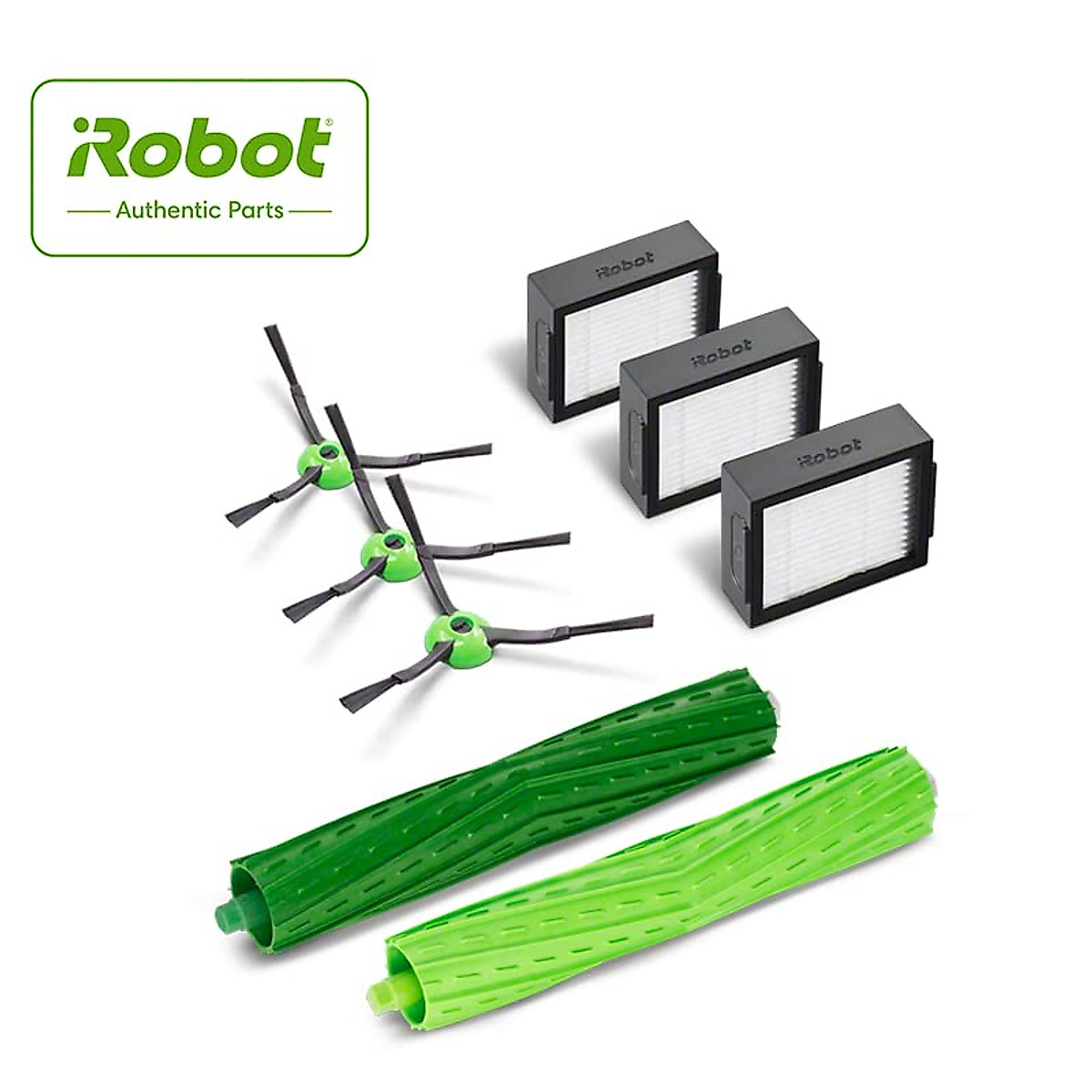iRobot Roomba Authentic Replacement Parts - Roomba e, i, & j Series Replenishment Kit, (3 High-Efficiency Filters, 3 Edge-Sweeping Brushes, and 1 Set of Multi-Surface Rubber Brushes),Green