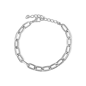 14K Gold Plated Paperclip Alloy Link Chain Choker Necklace Bracelet Earrings Set Punk Oval Dainty Chunky Chain Flat Link Costume Jewelry Set for Women Girls Men Party Gifts Jewelry-Silver