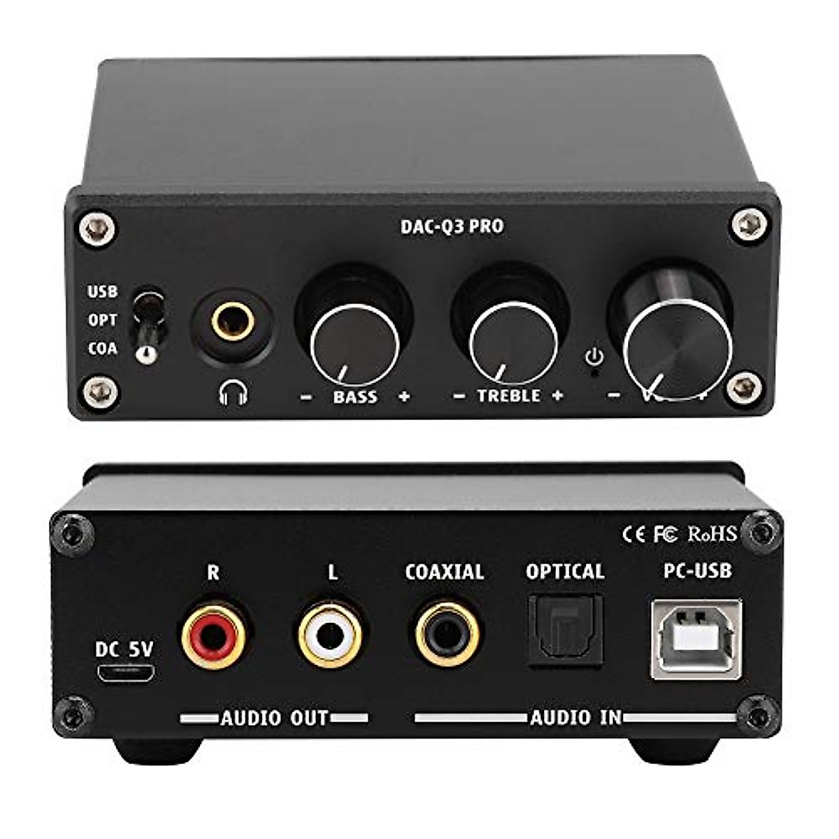 Fiber/Coax + PC-USB Input DAC Decoder, with Headphone Amplifier Audio Decoding Support for 3.5mm Headphone(Black)