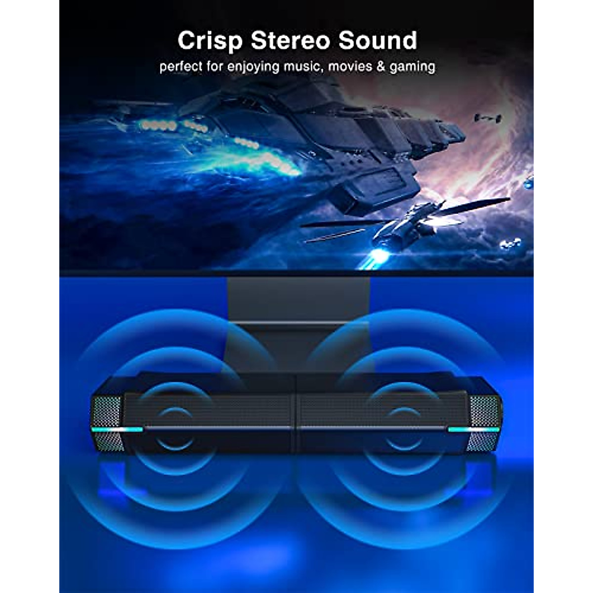 Jeecoo M20 Bluetooth Computer Speakers for PC Desktop Monitor, Gaming PC Sound Bar - Wired USB-Powered, Superb Stereo Sound, with LED Lighting - Combine/Separate to Customize Your Desk