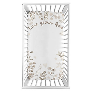 Sweet Jojo Designs Boho Botanical Leaf Boy Girl Fitted Crib Sheet Baby Toddler Bed Nursery Photo Op - Gender Neutral Ivory Cream Beige Tan Off White Taupe Woodland Farmhouse Floral Leaves Bohemian