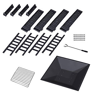 Mcombo 32" Metal Fire Pit Square Table Backyard Patio Terrace Fire Bowl Heater/BBQ/Ice Pit with Charcoal Rack Waterproof Cover 0039, Black