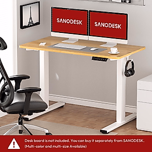 SANODESK Single Motor 2 Stage Electric Height Adjustable Standing Desk Frame Heavy Duty 176lbs Load Capacity for Home Office (White Frame Only)