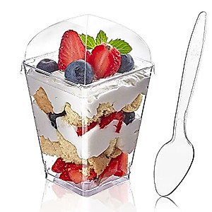Zezzxu 50 Pack 5 oz Dessert Cups with Dome Lids and Spoons Mini Parfait Cups Clear Plastic Tasting Appetizer Bowls for Fruit Ice Cream Pudding Mousse