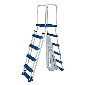 Aqua Select A-Frame Ladder with Removable Steps for Above Ground Pools | 48-inch Pool Wall Height | with Non-Slip Step Tread Risers | Top Platform and Rounded Handrails for Ease of Entry/Exit