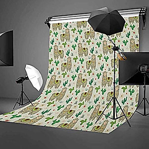 3x5 FT Vinyl Photography Background Backdrops,Flora and Fauna of The South America Llama and Cactus Plants Hand Drawn Illustration Background for Selfie Birthday Party Pictures Photo Booth Shoot
