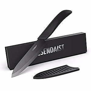 Sendaist Pro Series Ceramic knife , Ultra Sharp 6-inch Ceramic Chef's knife with Sheath Cover, Black Blade, and Soft Touch Ergonomic Black Handle (In Gift Box)