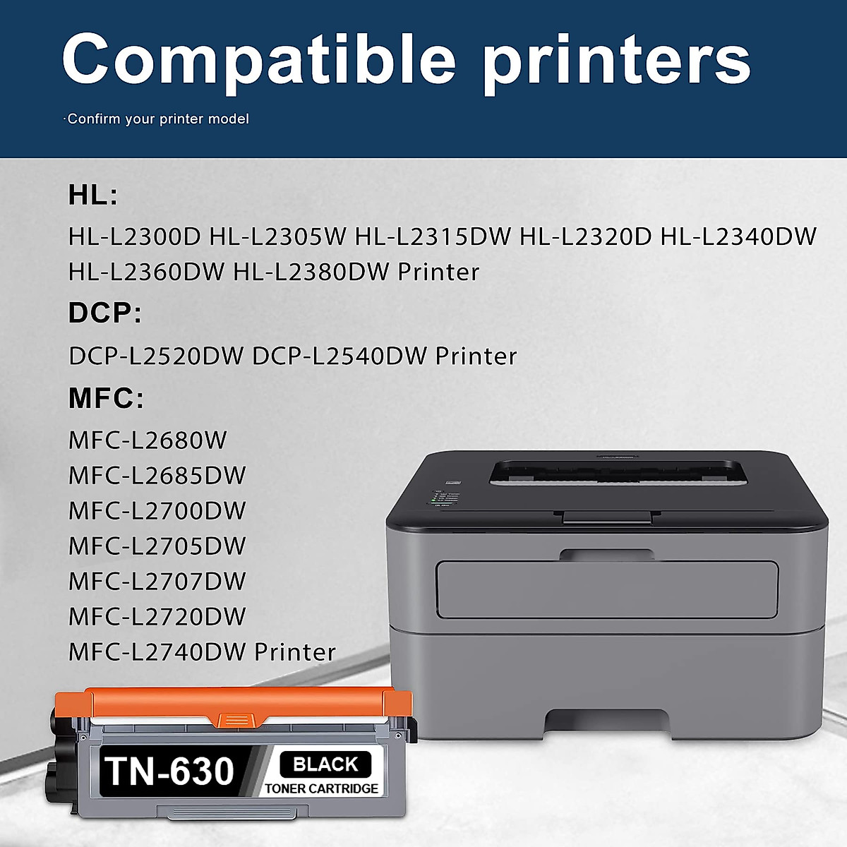 TN-630 TN630 TN 630 1 Pack Toner Cartridge Compatible TN630 Black Toner Replacement for Brother TN630 TN660 HL-L2380DW HL-L2300D MFC-L2680W MFC-L2685DW L2707DW L2720DW L2740DW DCP-L2520DW Printer YOIS